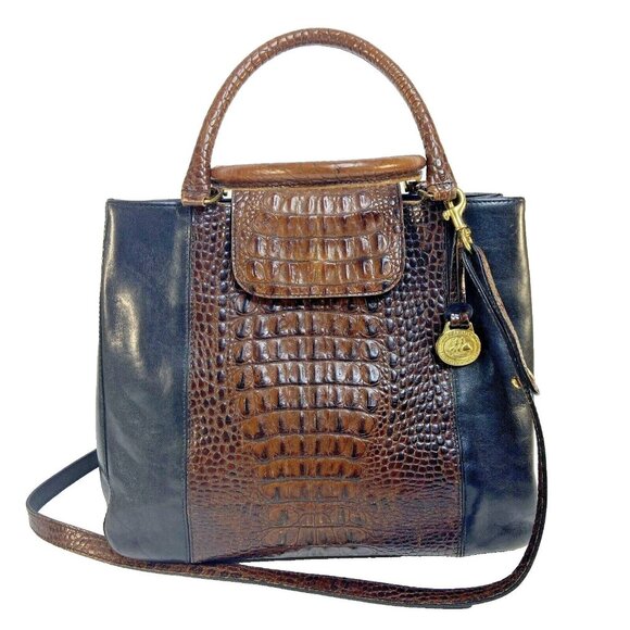 Brahmin | Bags | Vintage Brahmin Brown Croc Embossed Black Leather ...